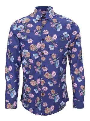 LORDS OF HARLECH Men's Blue Nigel Spaced Floral Shirt - Navy Blue