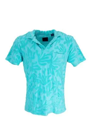 LORDS OF HARLECH Johnny Coral Towel Polo Shirt Lagoon - Blue