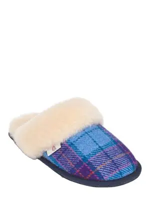 BEDROOM ATHLETICS Kate Harris Tweed Sheepskin Mule Slipper - Blue/purple