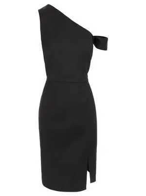 AVENUE N°29 Asymmetrical Neckline Bodycon Midi Dress - Black