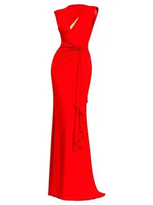 TANTRA SPAIN SL Long Dress With Draped Shoulder, Slit, And Bow - Red
