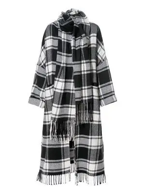 AGGI BY HALEWSKI Mischa Domino Plaid Overcoat With Scarf - Grey