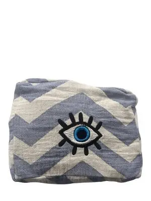 CASA DUNIYA Ohana Cotton Cosmetic Pouch With Evil Eye Embroidery - Blue