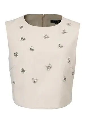 SMART AND JOY Embroidered Sleeveless Top - White