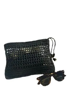 SPRINGMOONATELIER Handwoven Raffia Clutch - Black