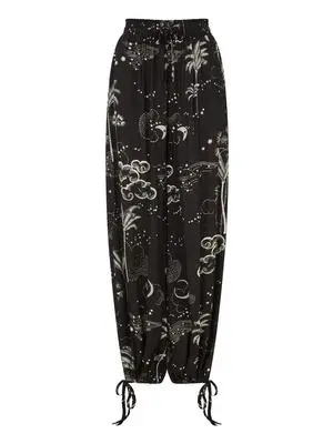 RAFFYA Palm Print High-waisted Trousers - Black