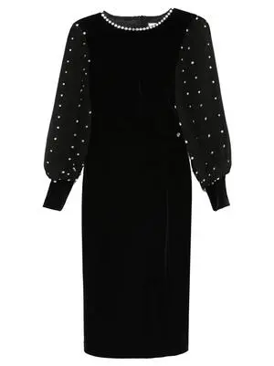NISSA Crystal-embellished Velvet Midi Dress - Black