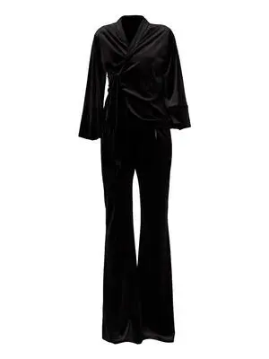 LIA ARAM Draped Velvet Two-piece Suit - Black