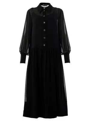 EXQUISE Collared Long Sleeve Dress - Black