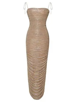 MISS CIRCLE NEW YORK Ruched Chiffon Maxi Dress - Gold
