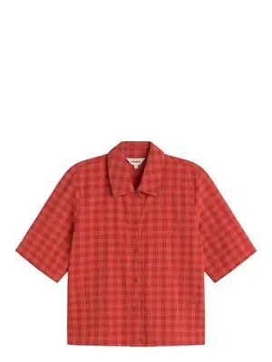THINKING MU Seersucker Organic Cotton Blouse - Red