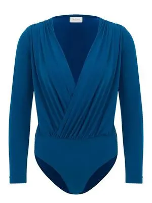 MAAN ISTANBUL Deep V-neck Long Sleeve Bodysuit - Blue