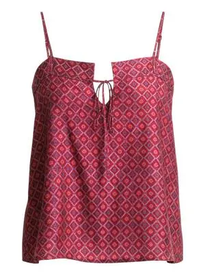 STOVARIA Handmade Slub Silk Tie-front Camisole - Red
