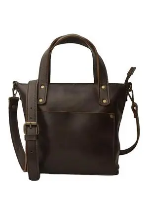 HIDES LEATHER CO. Handmade Leather Mini Tote Crossbody Bag - Brown