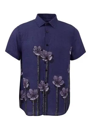 LORDS OF HARLECH Landon Crafty Floral Linen Shirt Navy - Blue