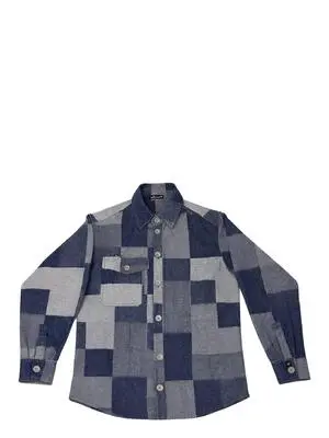 WIN OUT Patchwork Denim Overshirt - Blue
