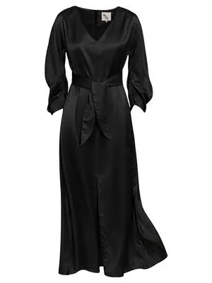 JULIA ALLERT Satin Ankle-length Dress With Belt - Black