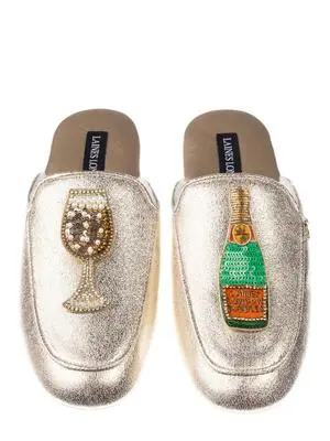 LAINES LONDON Classic Mules With Champagne Brooches - Gold