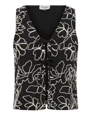 THISISU COLLECTION Floral Embroidered Sleeveless Top - Black/white