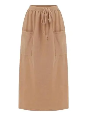 PERALUNA Nora Elastic Waist Midi Knit Skirt - Brown
