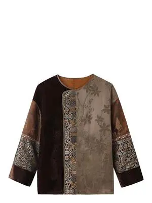 WJY STUDIO LONDON Embroidered Cardigan Jacket - Brown/black/red