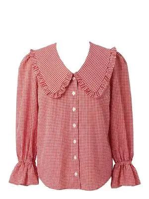THE WELL WORN The Well Worn Luna V Gingham Blouse