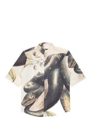 MYSIMPLICATED Short Sleeve Snake Print Shirt - Beige