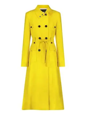 ELIZABETH DIAMANT Belted Double-breasted Trench Coat With Asymmetrical Collar - Yellow