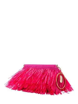 SPEIRA Raffia Fringe Clutch - Pink