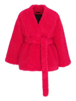 CONCEPT A TROIS Short Eco-fur Jacket With Drawstring - Pink