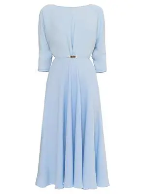 NISSA Pearl-detail Crepe Midi Dress - Blue