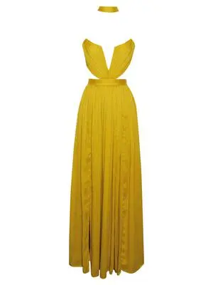 MISS CIRCLE NEW YORK Xella Pleated Chiffon Maxi Dress - Yellow