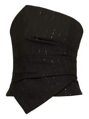 NISSA Sequin-embellished Sleeveless Top - Black