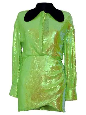 LAURA DAILI Sequin Mini Dress With Silk Collar - Green/black