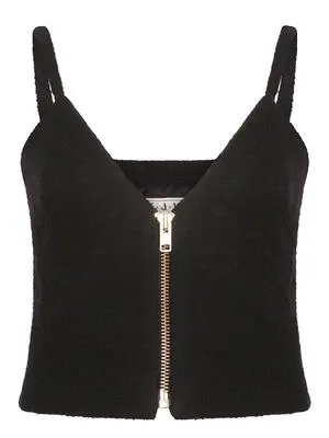 F.J.K BY FARAH KADHIMI Cropped Wool Top With Zip - Black