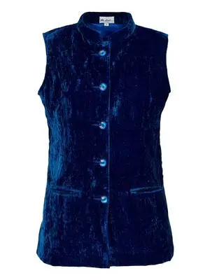 AT LAST... Short Velvet Waistcoat - Blue