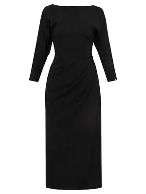 NISSA Pleat-detail Midi Dress - Black