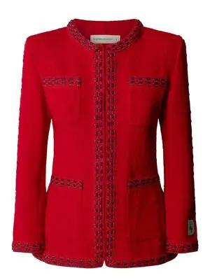 THE EXTREME COLLECTION The Extreme Collection Red Knit Jacket With Geometric Braiding