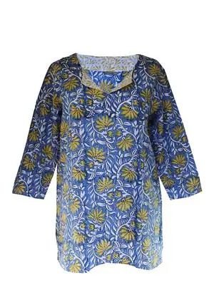 LIME TREE DESIGN Floral Block Print Tunic Top - Blue