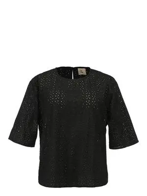 SMART AND JOY Eyelet Cotton Lace Blouse - Black