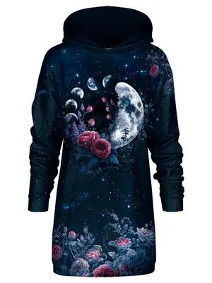 ALOHA FROM DEER Lunar Garden Oversize Hoodie Dress - Black/blue