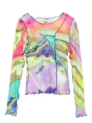 PALOMA LIRA Printed Mesh Long Sleeve Top - Blue