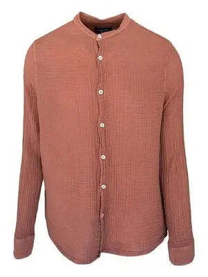Haris Cotton Textured Cotton Shirt With Mandarin Neck Blush - Brown