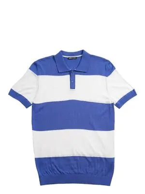 EIGHT X Blue / White Gondola Knit Striped Polo Royal Blue - Blue/white