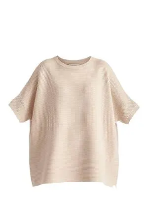 PAISIE Ribbed Short Sleeve Jumper - Beige
