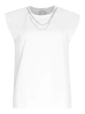 CIRCULAR PATH Sleeveless Round Neck T-shirt With Necklace - White