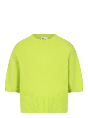 LOOP CASHMERE Ribbed Cashmere Short-sleeved Sweater - Green