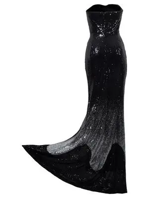 LAURA DAILI Off-shoulder Sequined Gown - Black/silver