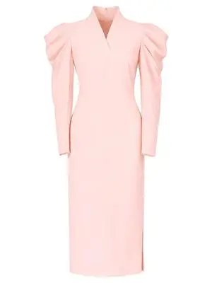 JULIA ALLERT Crepe Midi Dress With Puff Sleeves - Pink