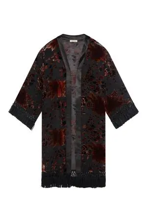 LITTLE LIES Floral Devore Kimono - Black/red